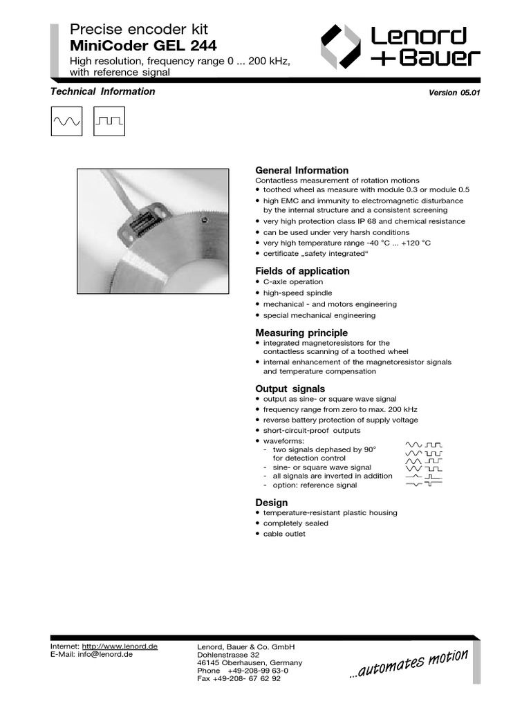 Minicoder Gel 244: Precise Encoder Kit | PDF | Frequency | Electric Motor