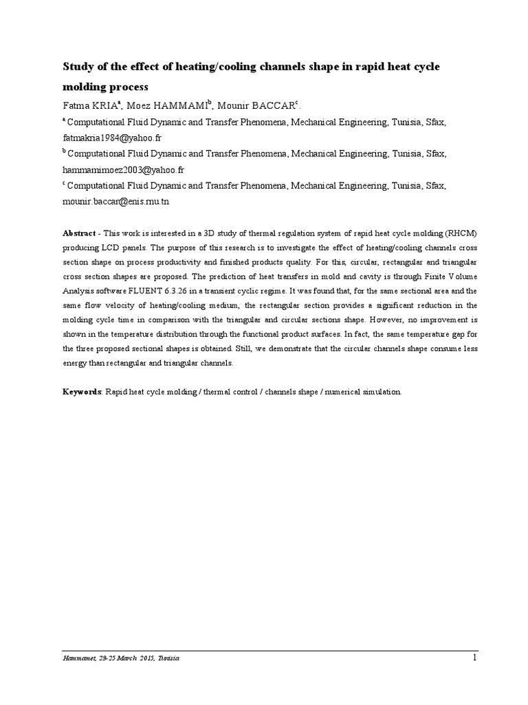 Effect of Heating/Cooling Channel Shape on RHCM Process Productivity ...