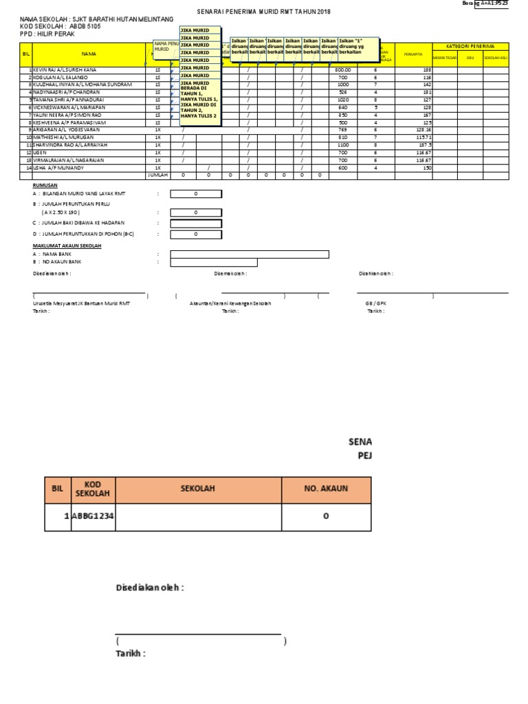 Borang RMT A3 A4 - Senarai Nama Penerima Nurul | PDF