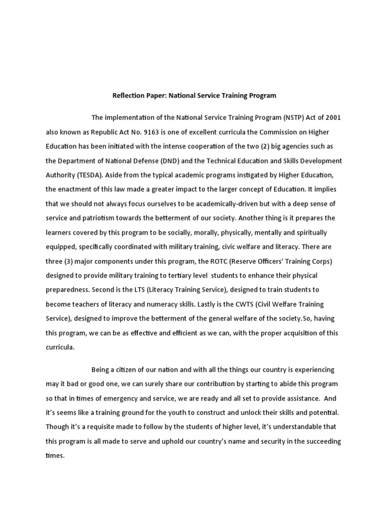 NSTP Reflection: Importance and Impact | PDF | Literacy | Curriculum