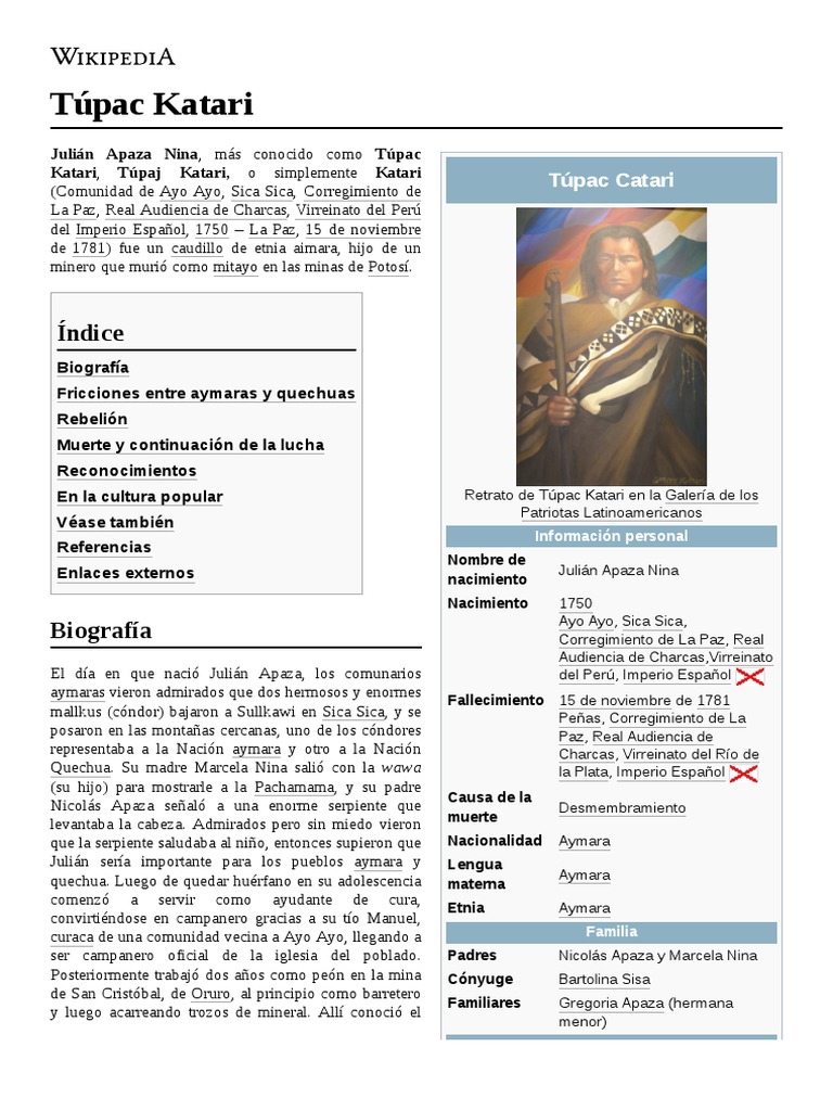 Túpac Katari | PDF | Bolivia | América del Sur