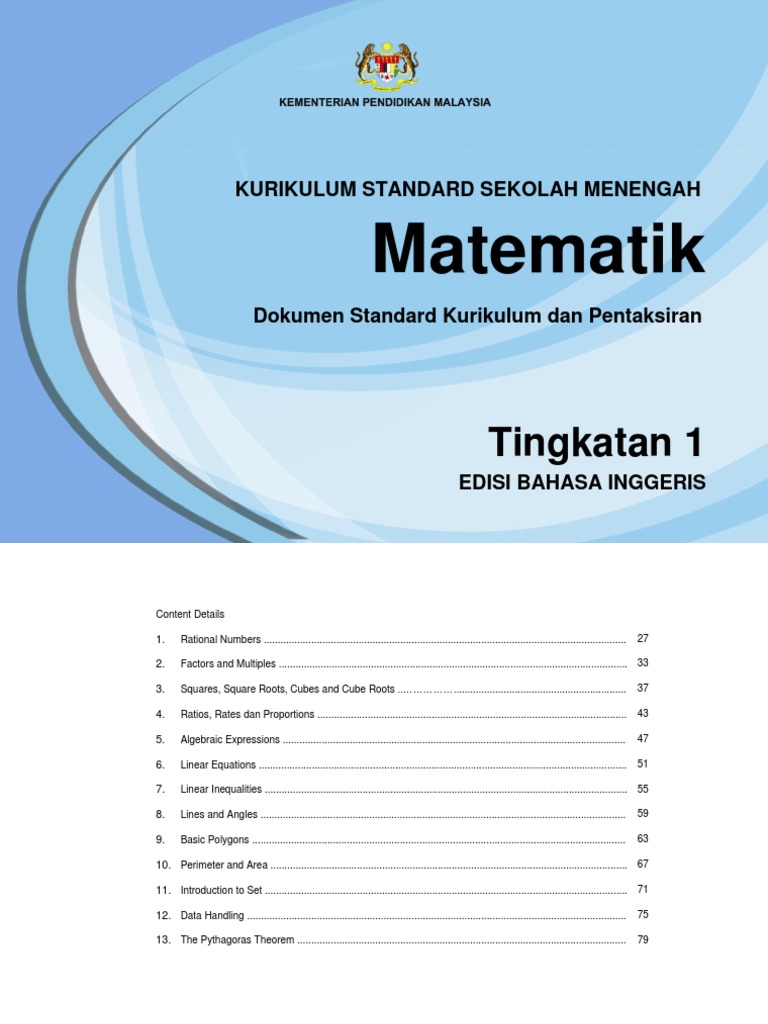 Matematik: Tingkatan 1 | PDF | Area | Equations