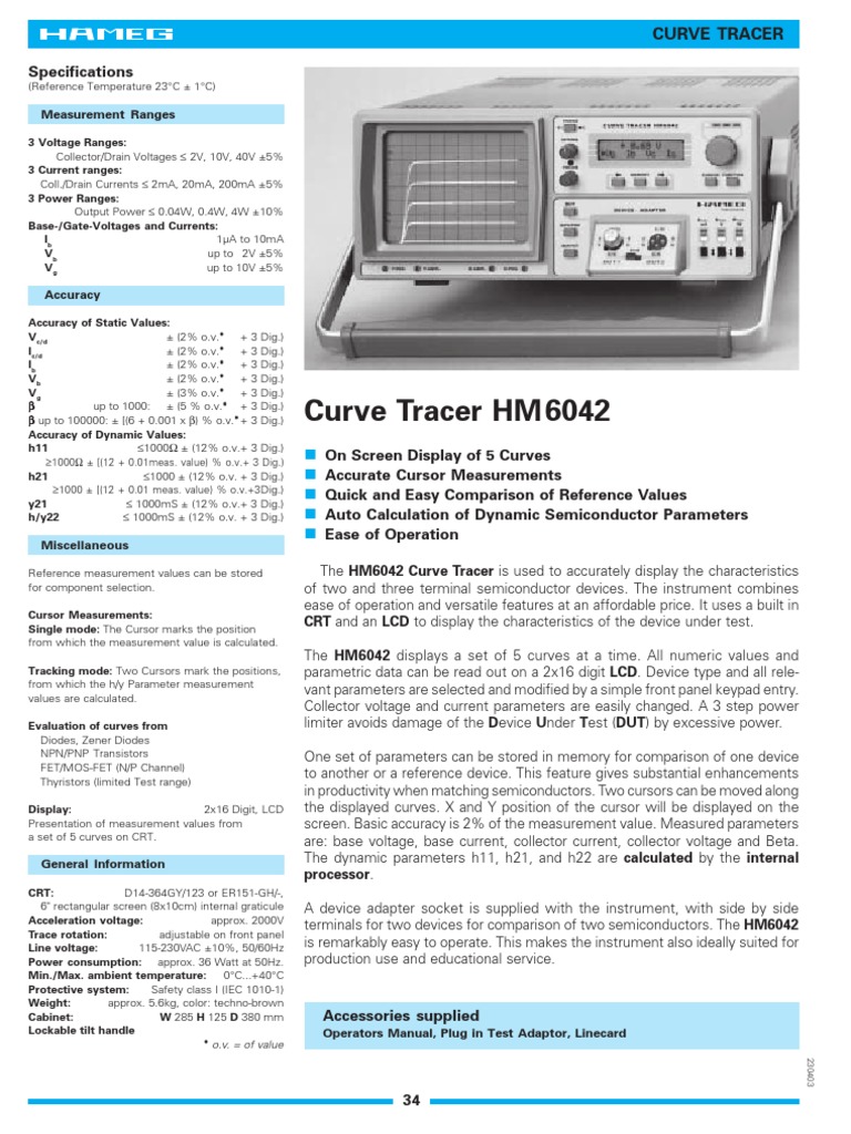 Curve Tracer HM 6042: Specifications | PDF | Bipolar Junction Transistor | Electrical Components