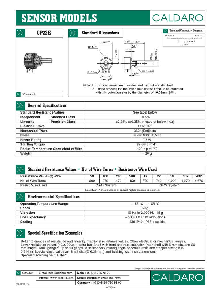 Potentiometer CP22E | PDF | Electrical Resistance And Conductance ...