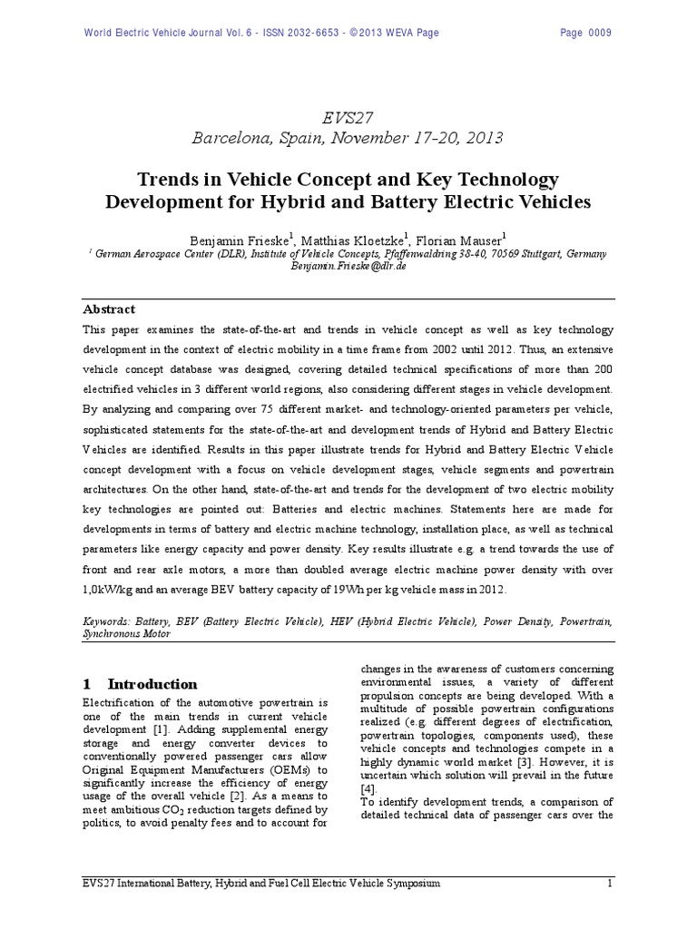 Trends in Vehicle Concept and Key Technology Development For Hybrid and ...