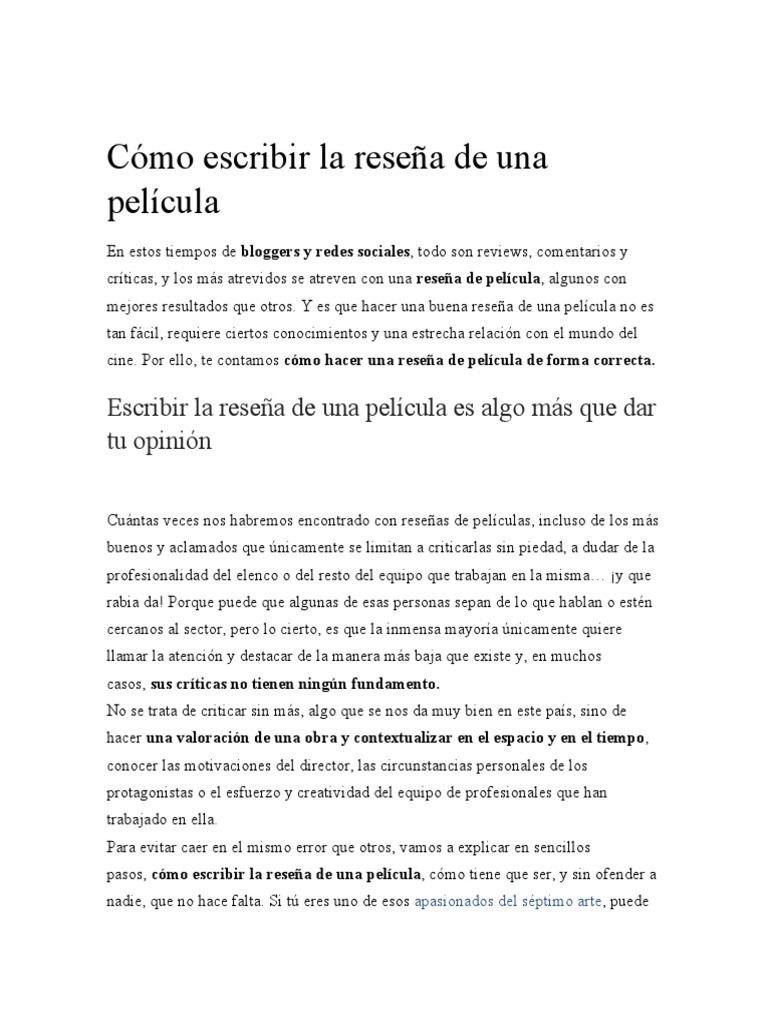 Cómo Escribir La Reseña Cinematografica | PDF | Cine