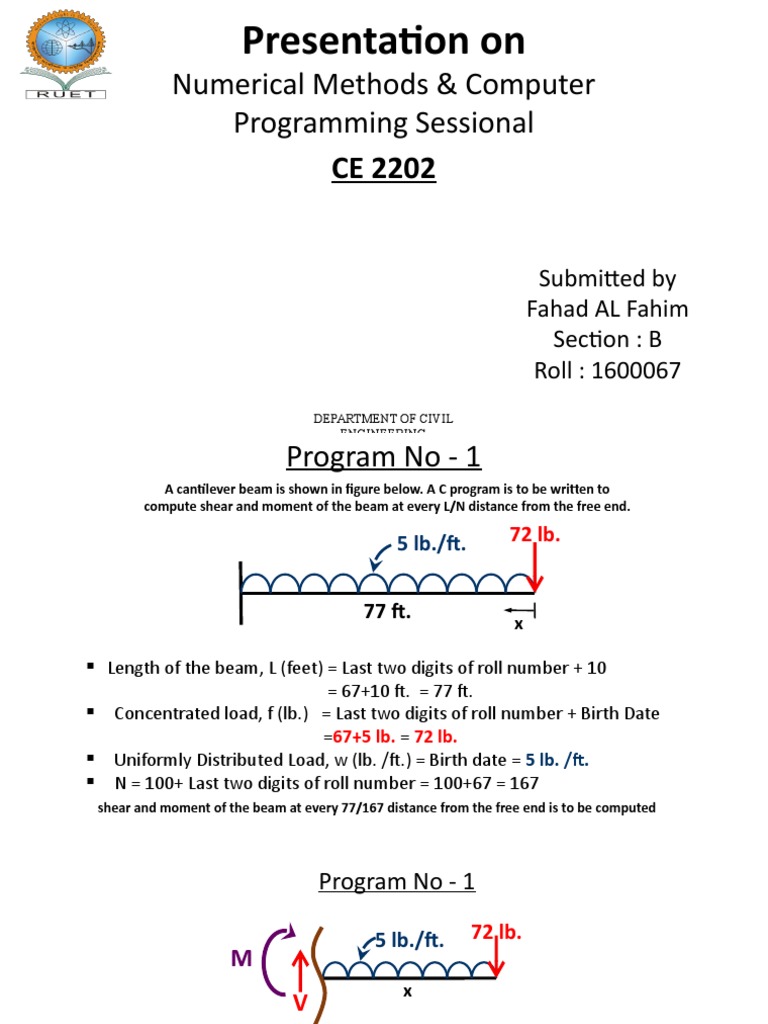 Numerical Methods & Computer Programming Sessional: Presentation On | PDF | Beam (Structure ...