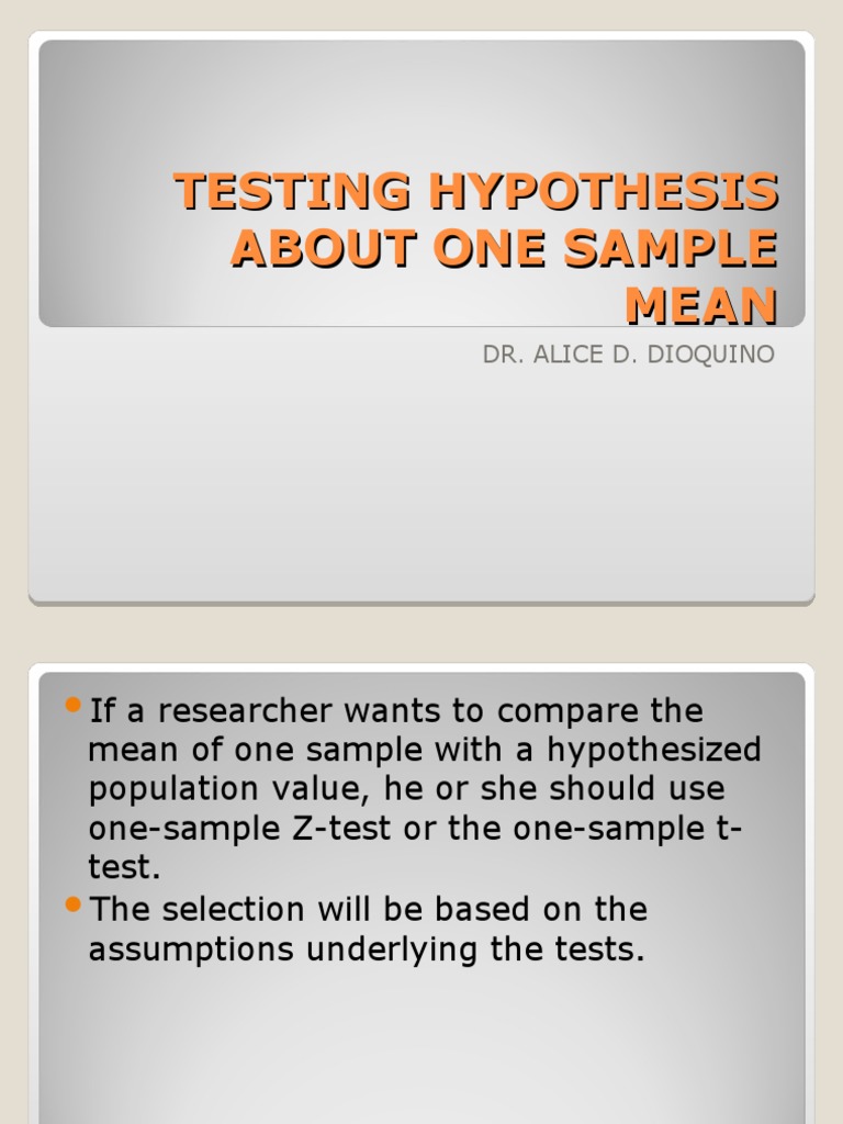 Testing Hypothesis About One Sample Mean | PDF | Mean | Statistical ...
