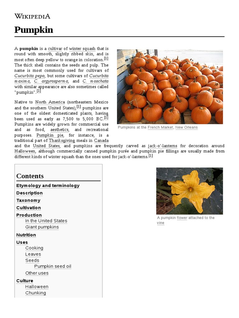 Pumpkin: Cucurbita Pepo, But Some Cultivars of Cucurbita Maxima, C ...