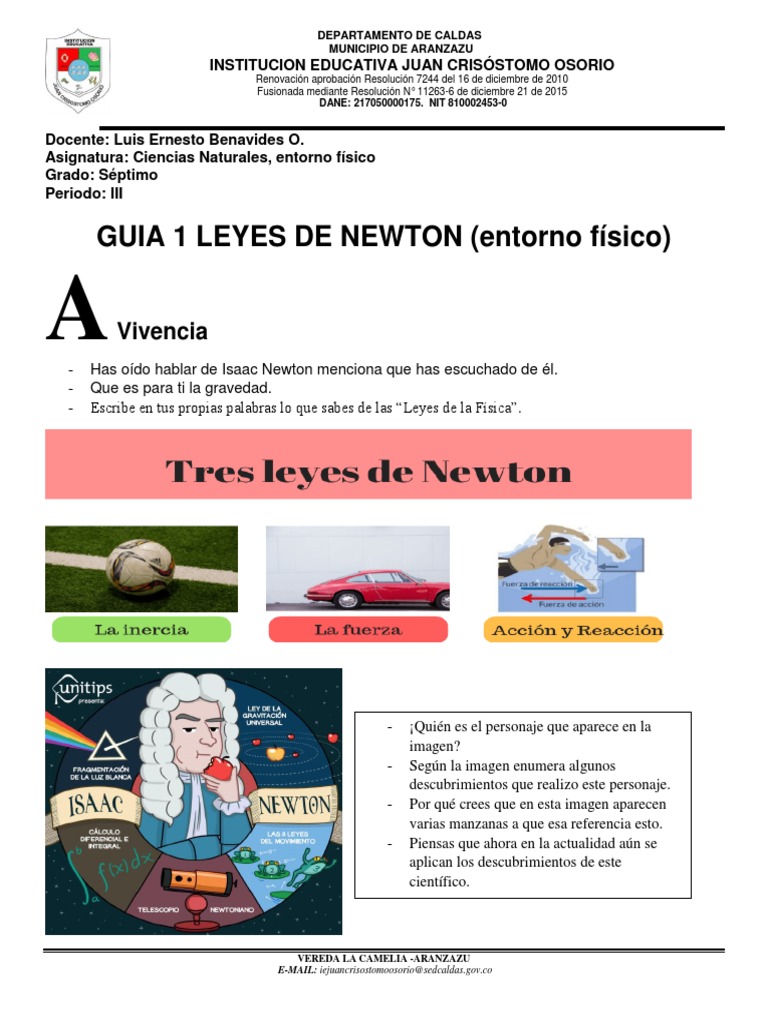 Leyes de Newton Guia 1 Entorno Fisico Grado 7 | PDF | Las leyes del ...