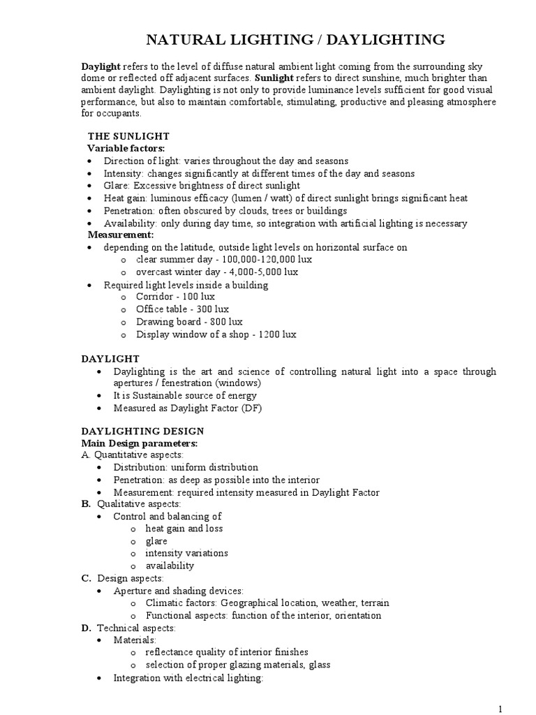 Natural Lighting / Daylighting | PDF | Lighting | Architectural Elements