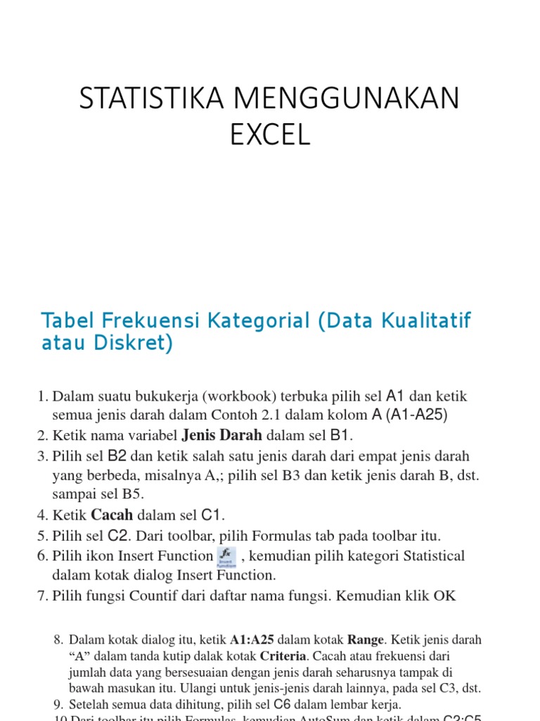 Statistika Menggunakan Excel | PDF