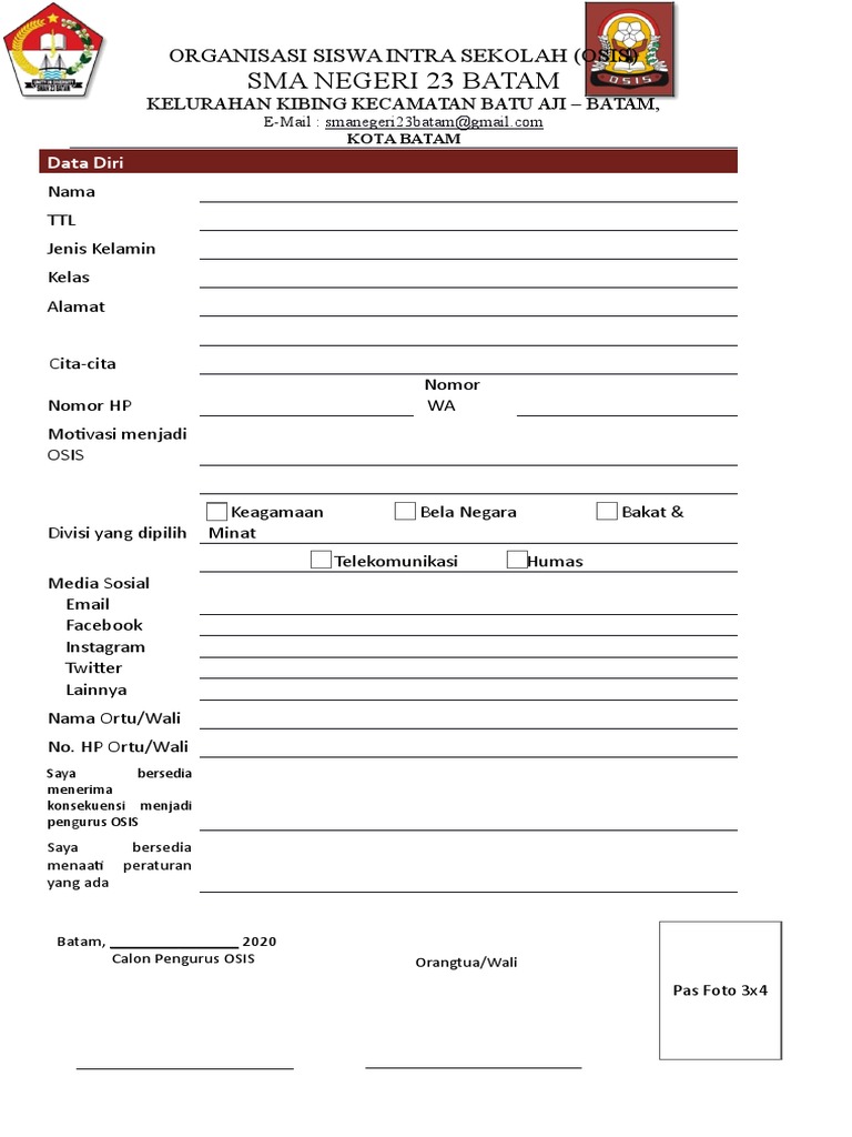Formulir OSIS 20-21 | PDF