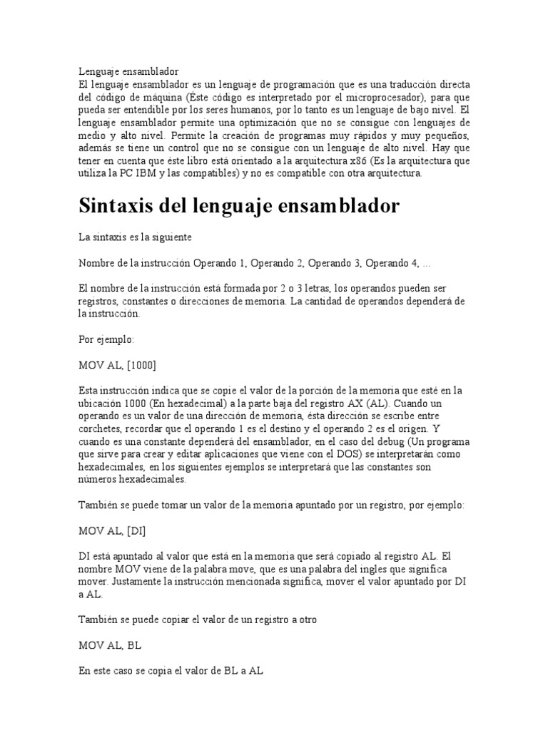 Lenguaje Ensamblador | PDF | Lenguaje ensamblador | Lenguaje de programación