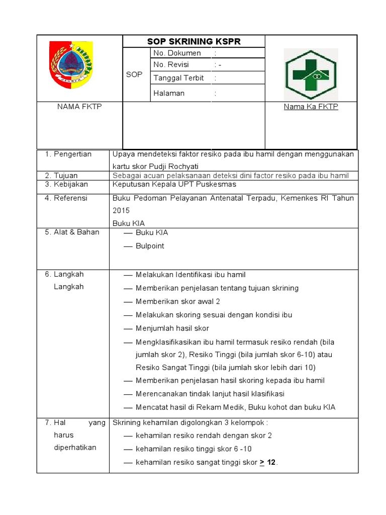 SOP Skrining Risiko Ibu Hamil | PDF
