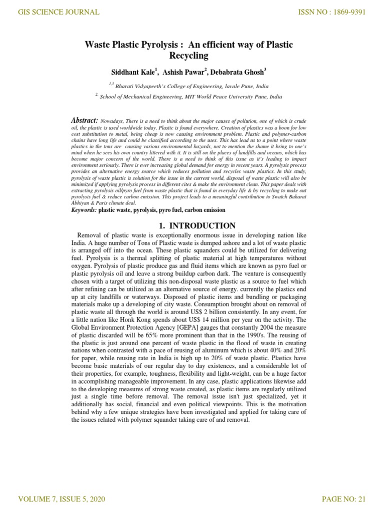 Waste Plastic Pyrolysis: An Efficient Way of Plastic Recycling | PDF ...