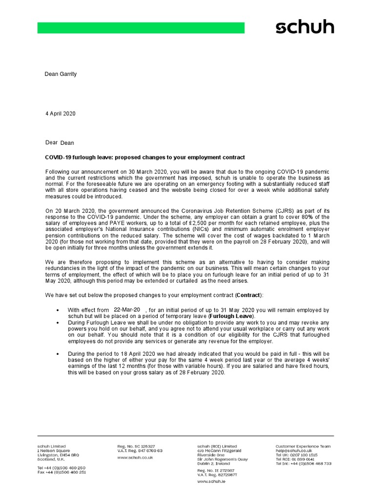 Furlough Letter - 1381 - D.garrity24 PDF | PDF | Employment | Salary
