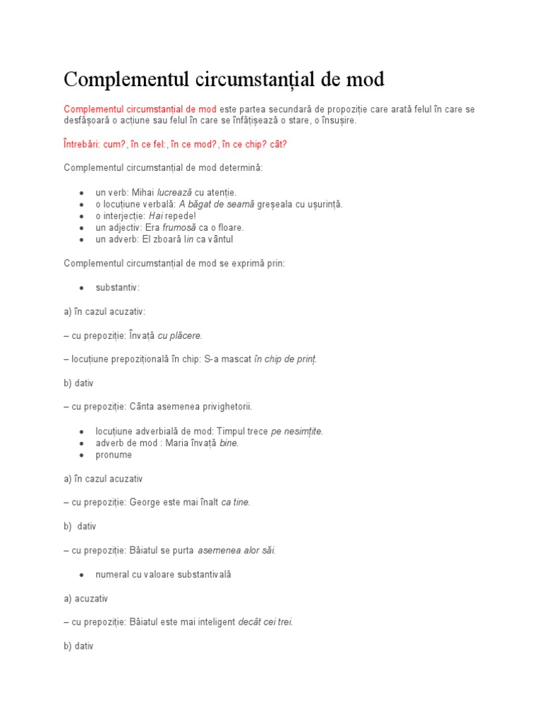 Complementul Circumstanțial de Mod | PDF