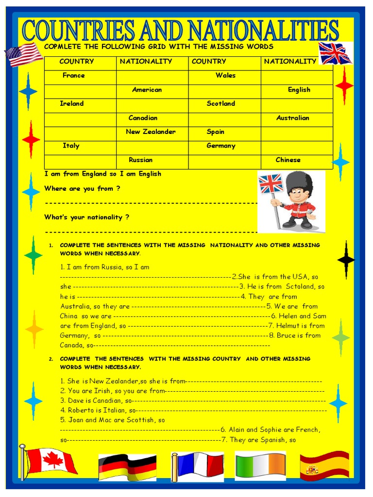 Complete The Sentences With The Missing Nationality and Other Missing ...