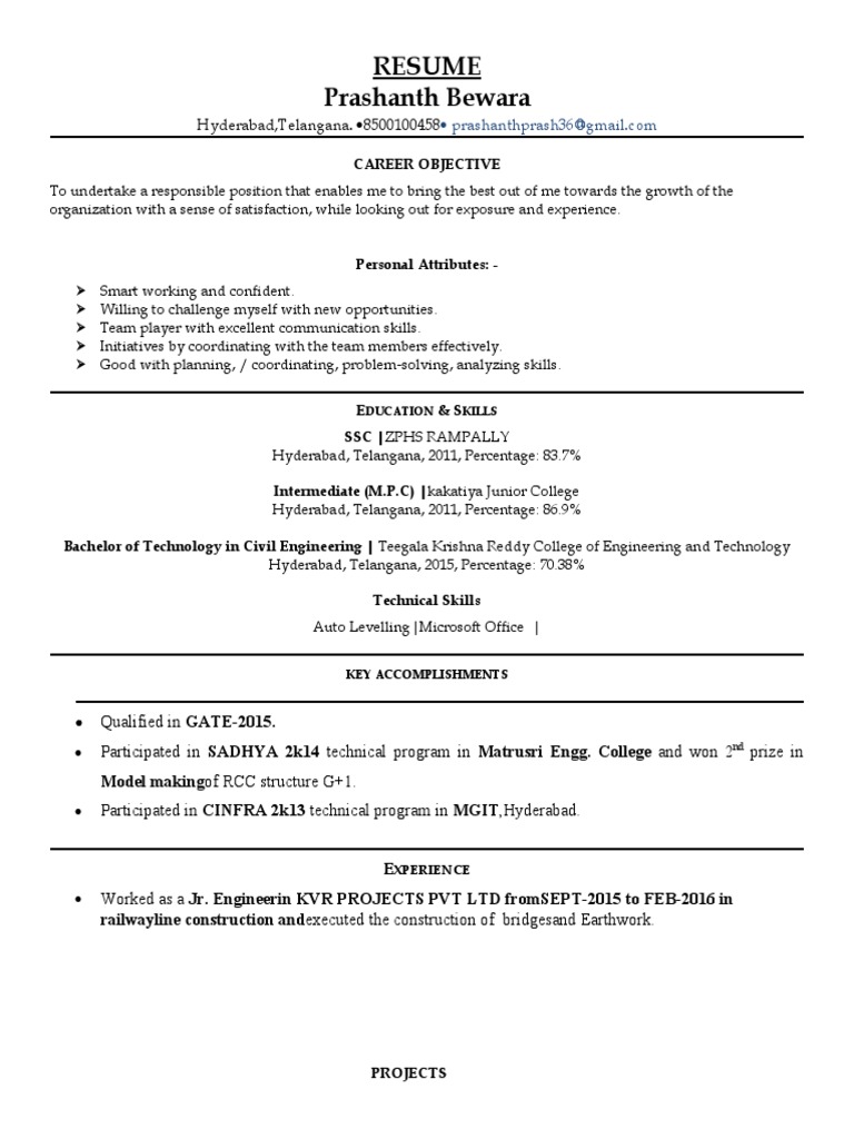 Resume Prashanth Bewara: Hyderabad, Telangana. 8500100458 | PDF | Nature