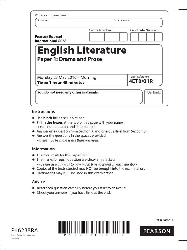 English Literature: Paper 1: Drama and Prose | PDF | Characters In ...