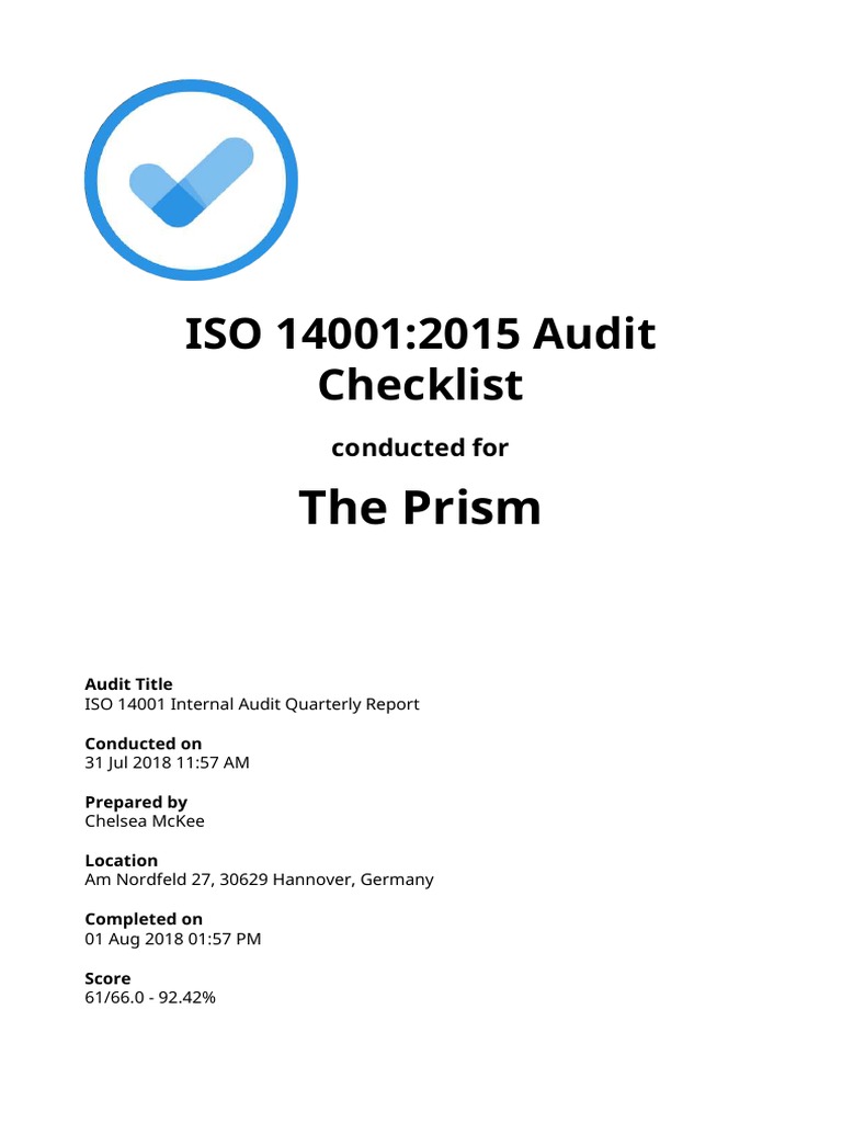 ISO 14001 Sample Report | PDF | Audit | Policy