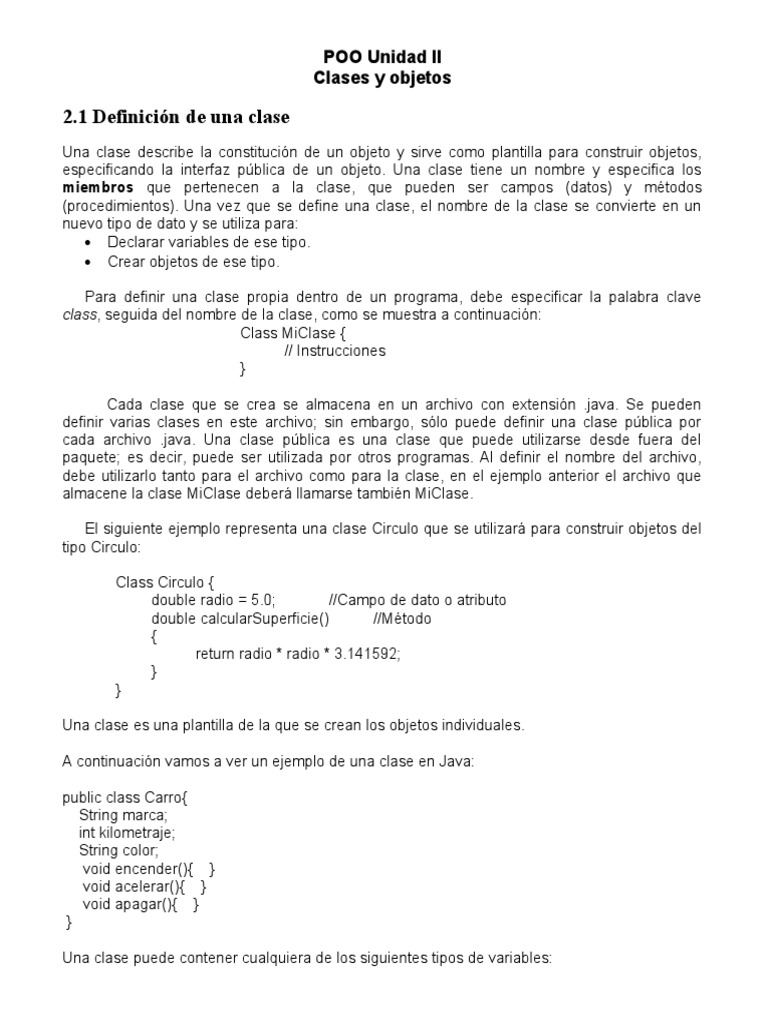 Clases y Objetos en Java: Guía Esencial | PDF | Objeto (informática) | Clase (Programación ...