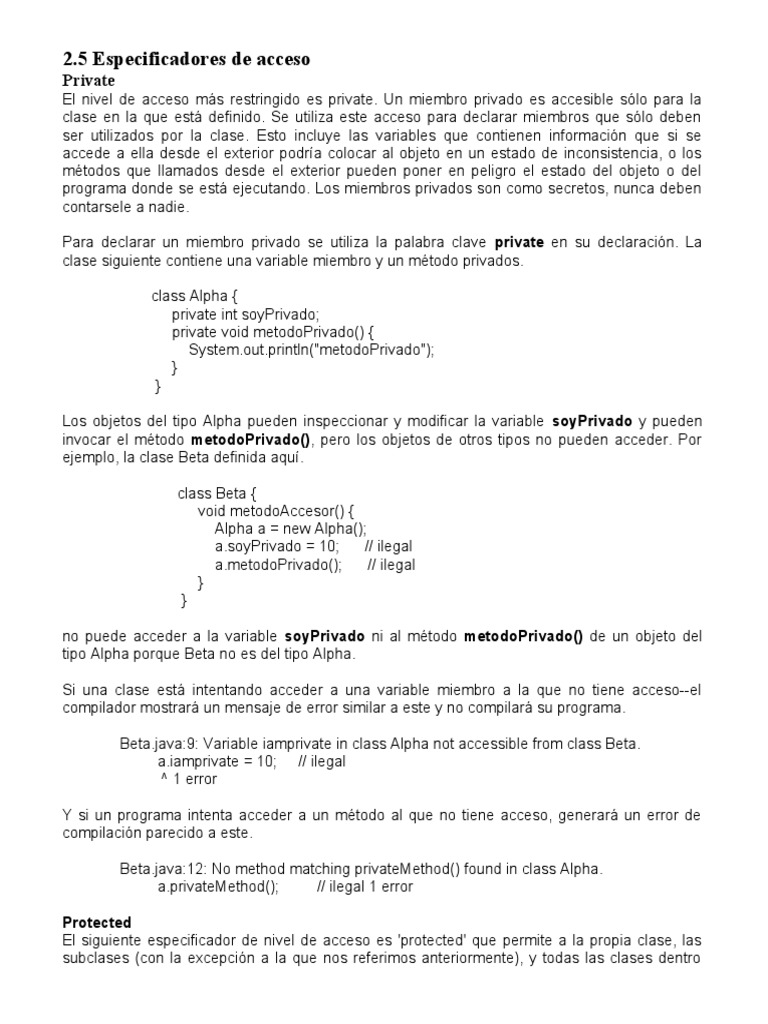 Especificadores de Acceso en Java | PDF | Objeto (informática) | Clase ...