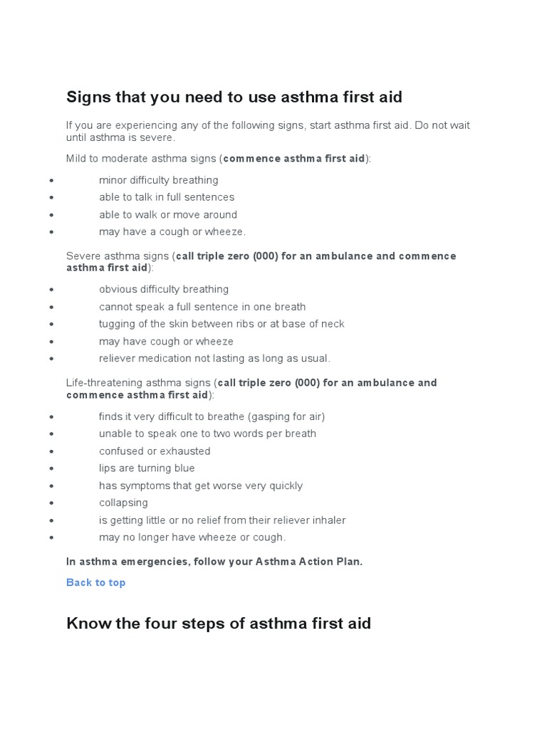Asthma First Aid | PDF | Asthma | First Aid
