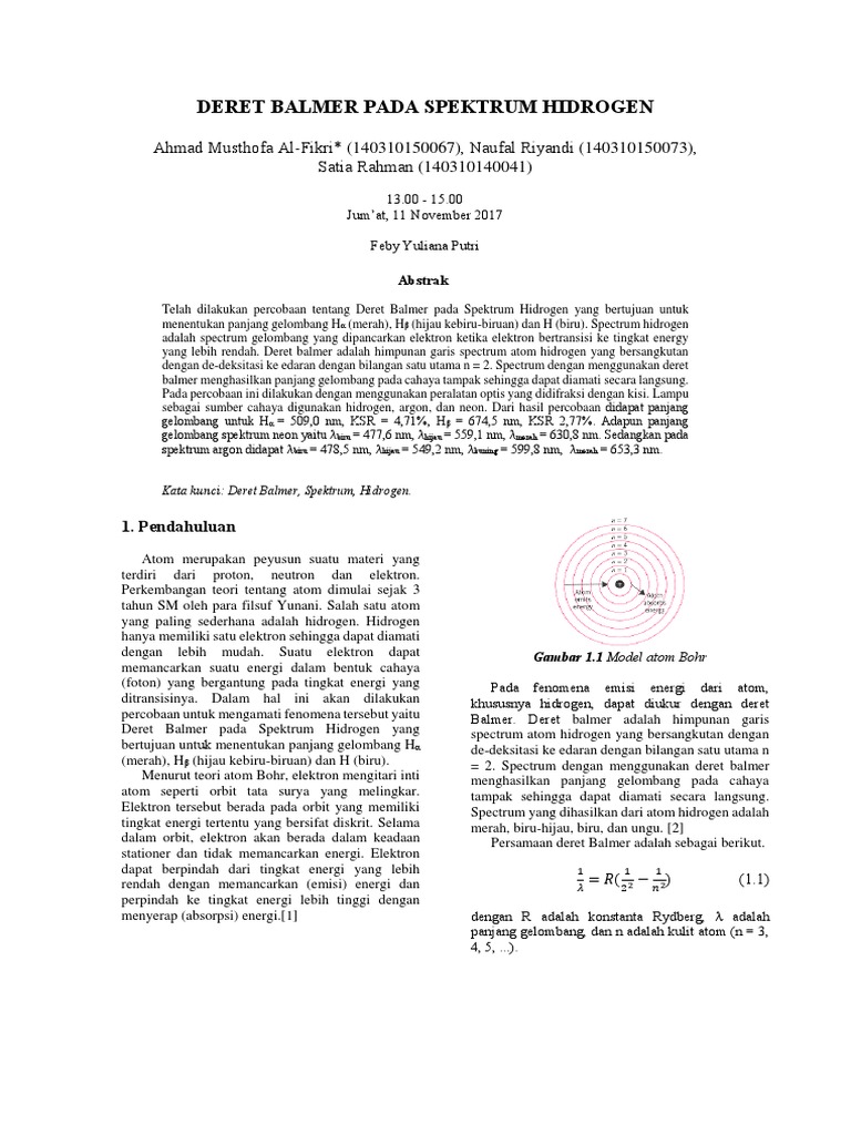 Deret Balmer Pada Spektrum Hidrogen PDF | PDF