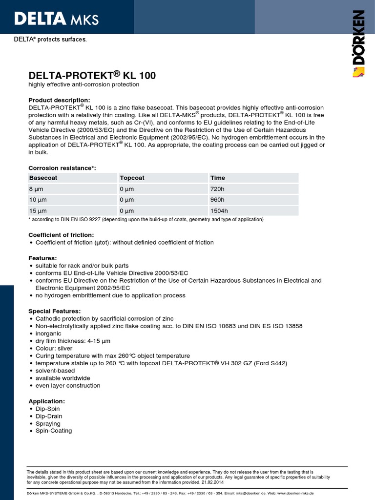 Delta-Protekt KL 100: Product Description | PDF | Metals | Chemistry