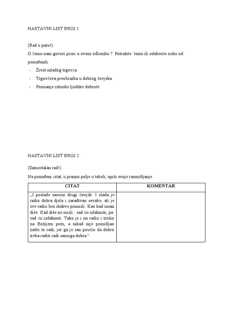 Nastavni Listovi | PDF