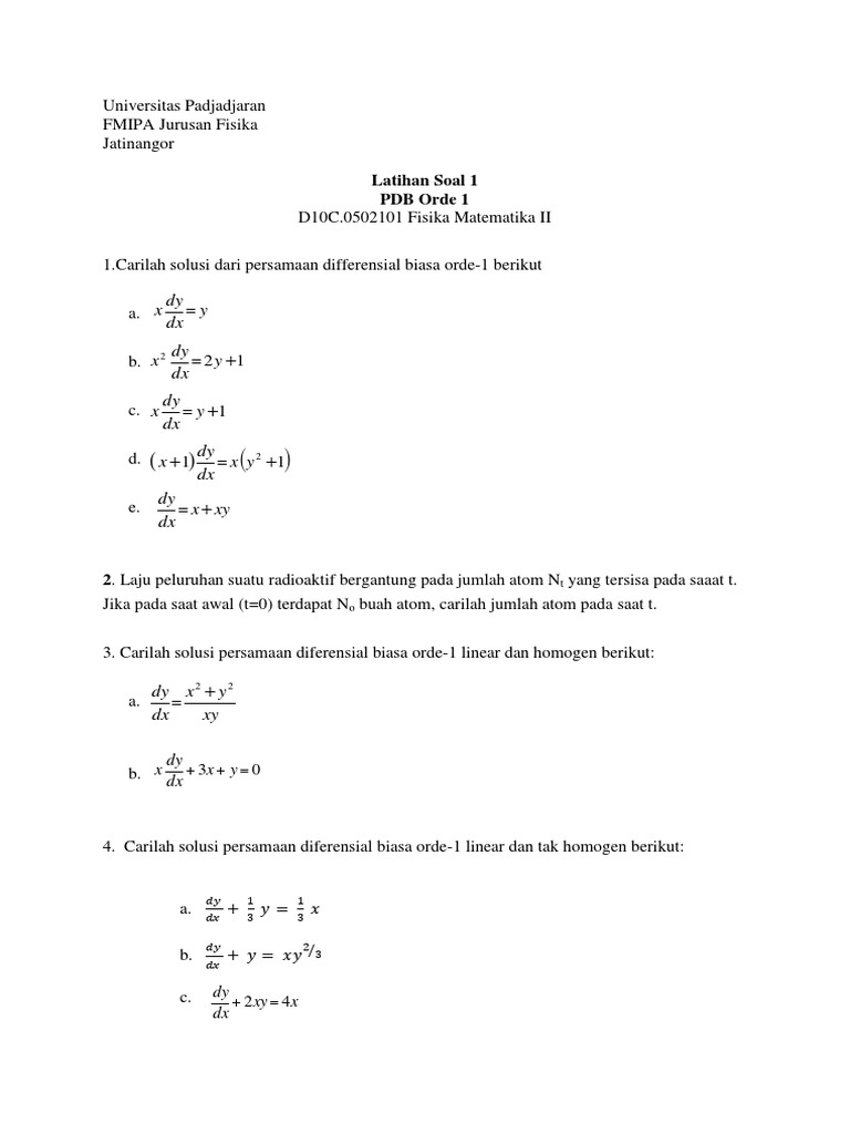 Soal Latihan PDB Orde-1 PDF | PDF