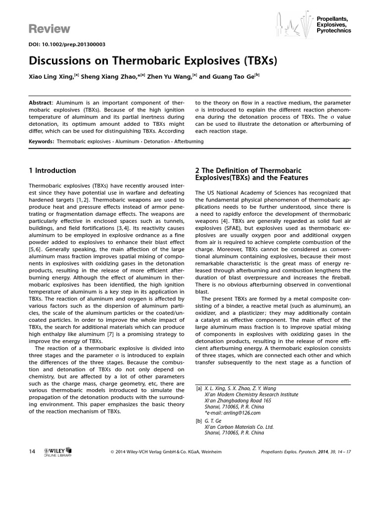 Discussions On Thermobaric Explosives | PDF | Explosion | Combustion