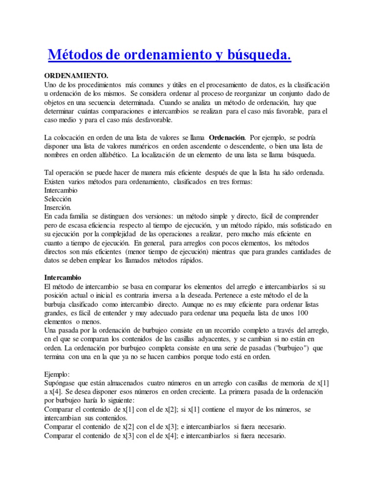 Métodos De Ordenamiento Y Búsqueda Pdf Pdf Estructura De Datos De Matriz Algoritmos Y