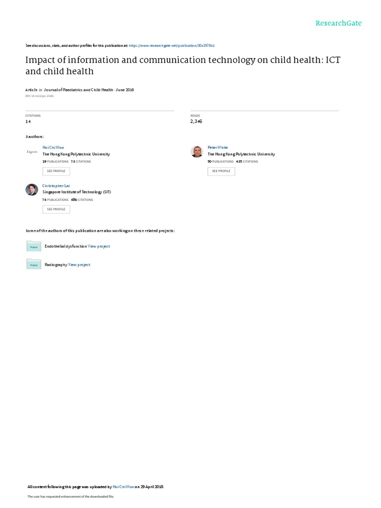 Impact of Information and Communication Technology On Child Health: ICT ...