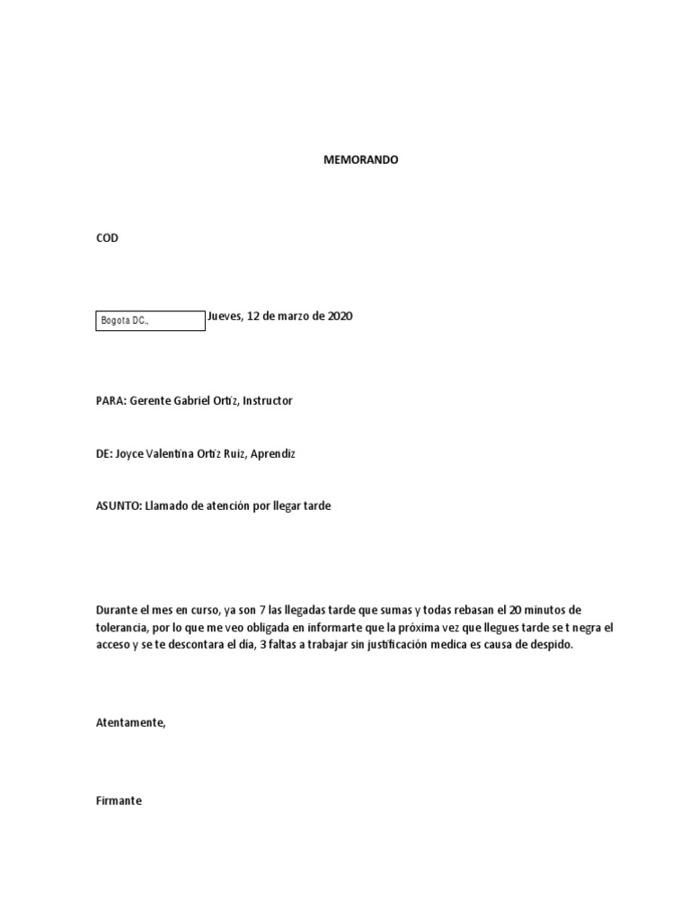 Memorando Llegadas Tarde | PDF