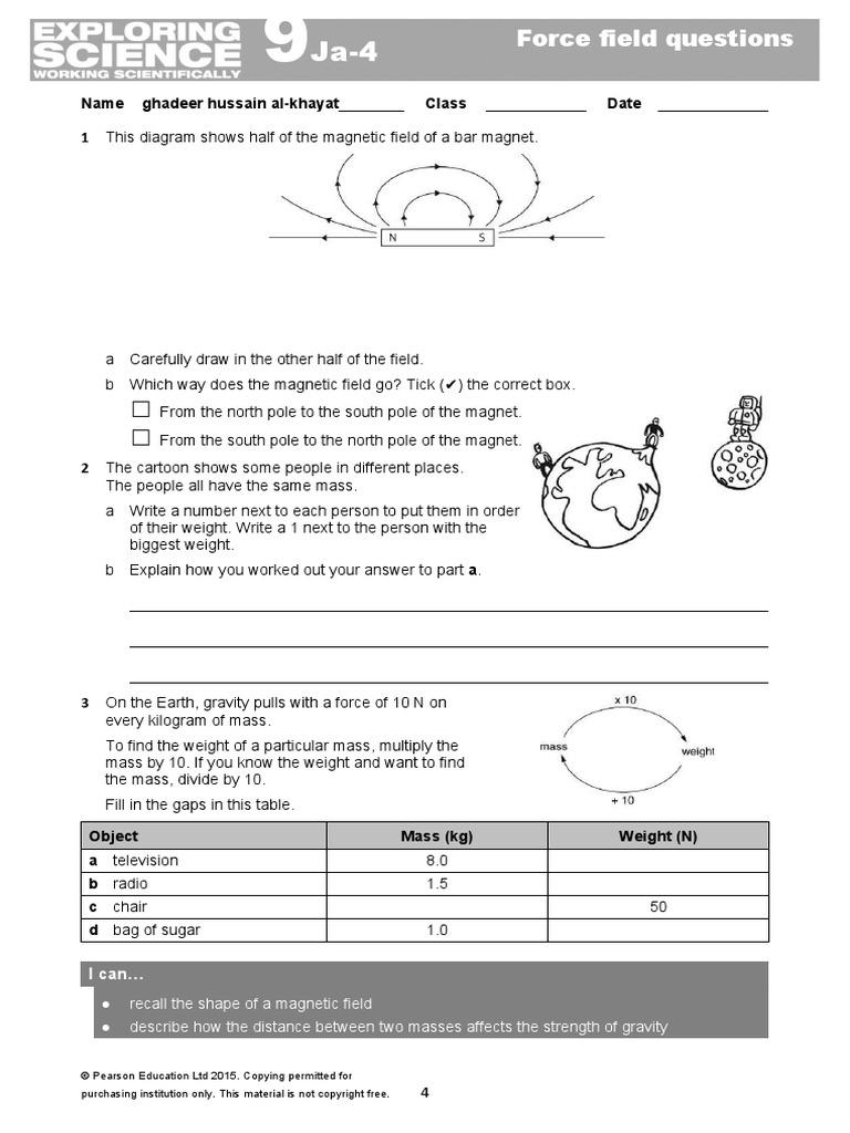 Force Field Questions: Name Ghadeer Hussain Al-Khayat Class Date 1 ...