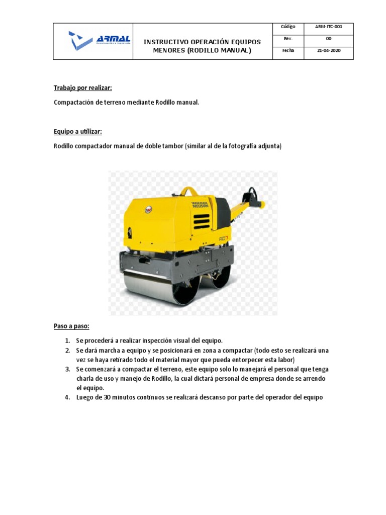 Instructivo Utilización Rodillo Compactador | PDF