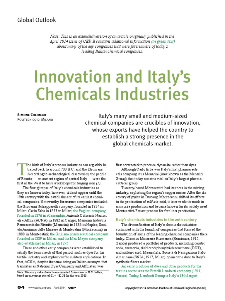 Innovation and Italy's Chemicals Industries: Global Outlook | PDF ...