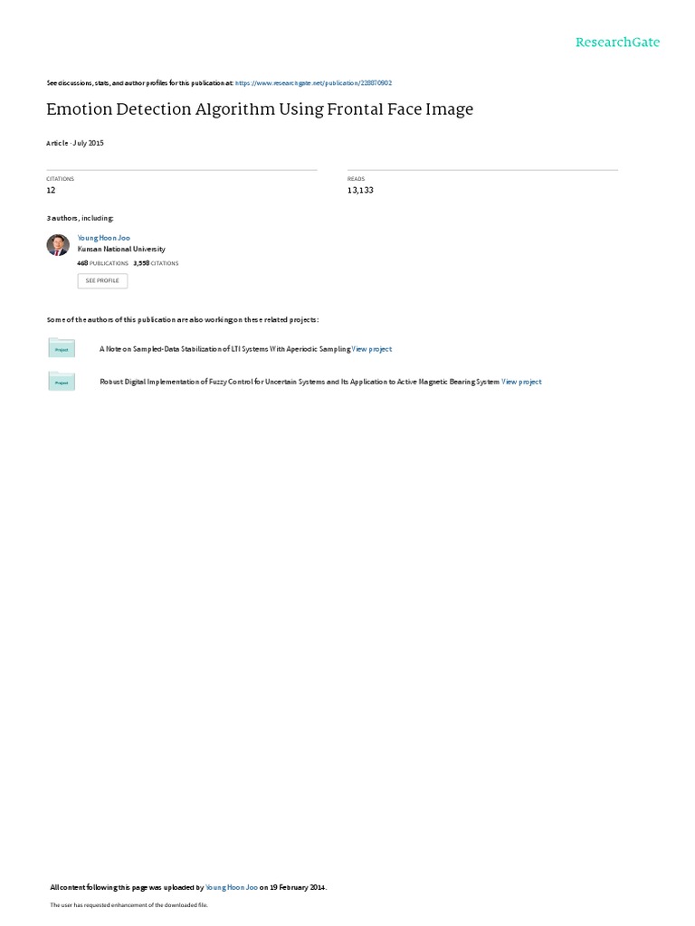 Emotion Detection Algorithm Using Frontal Face Image: July 2015 | PDF | Statistical ...