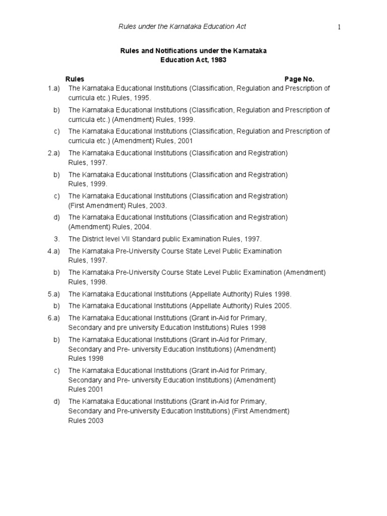 Karnataka Education Rules | PDF | University And College Admission ...