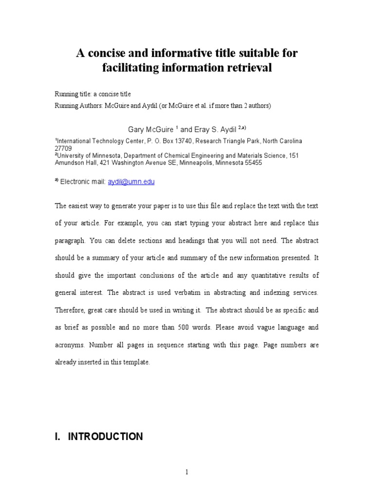 A Concise and Informative Title Suitable For Facilitating Information ...