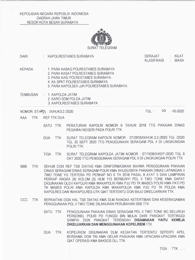 St-291-X-Huk 3.2.-2020 TGL 10 Okt 2020 Ttbpenenkanan Pemakaian Gampol PDL Two Tone PDF | PDF