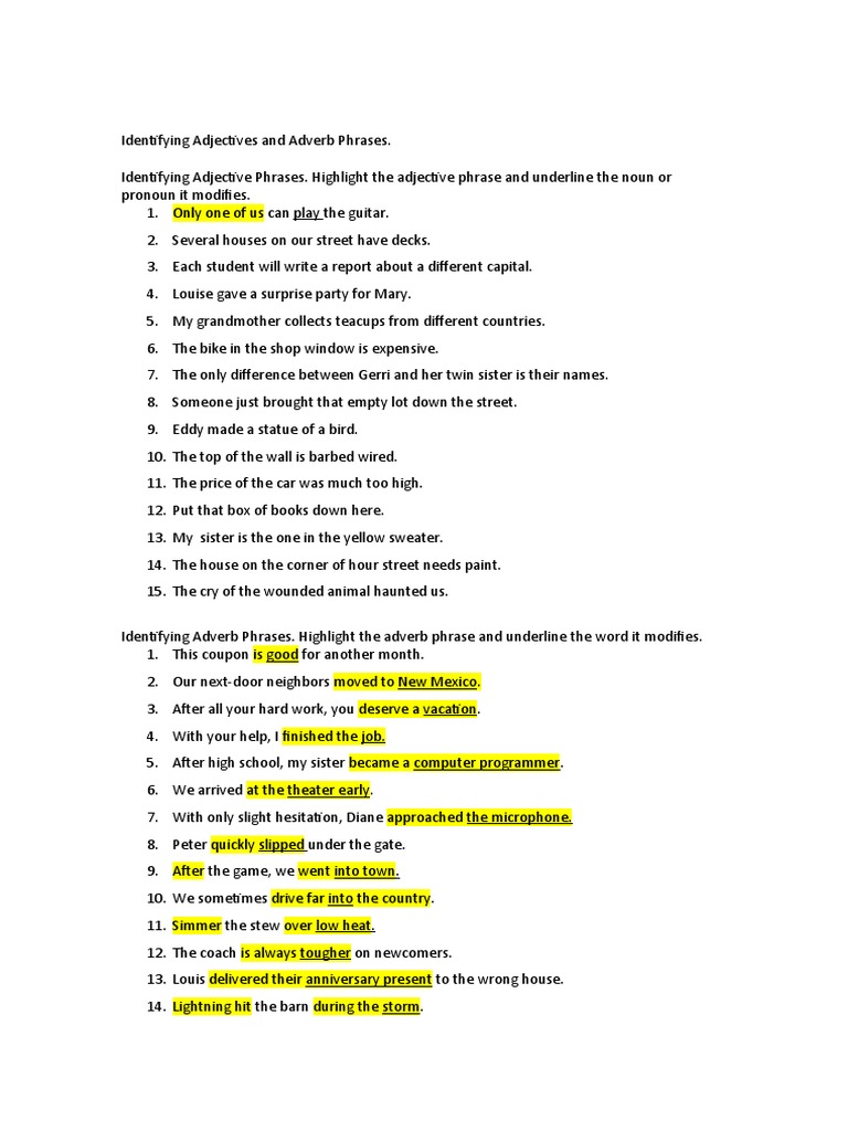 A Guide to Identifying Adjective and Adverb Phrases Through Examples | PDF