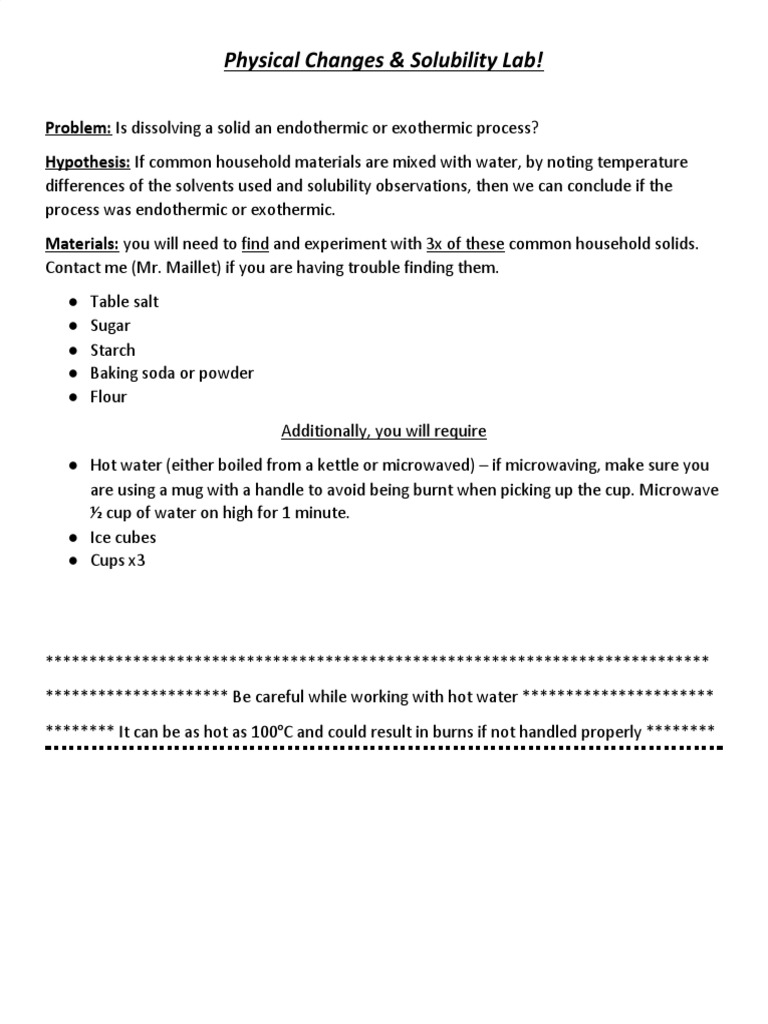 Chemistry Solubility Lab | PDF | Teaspoon | Solubility