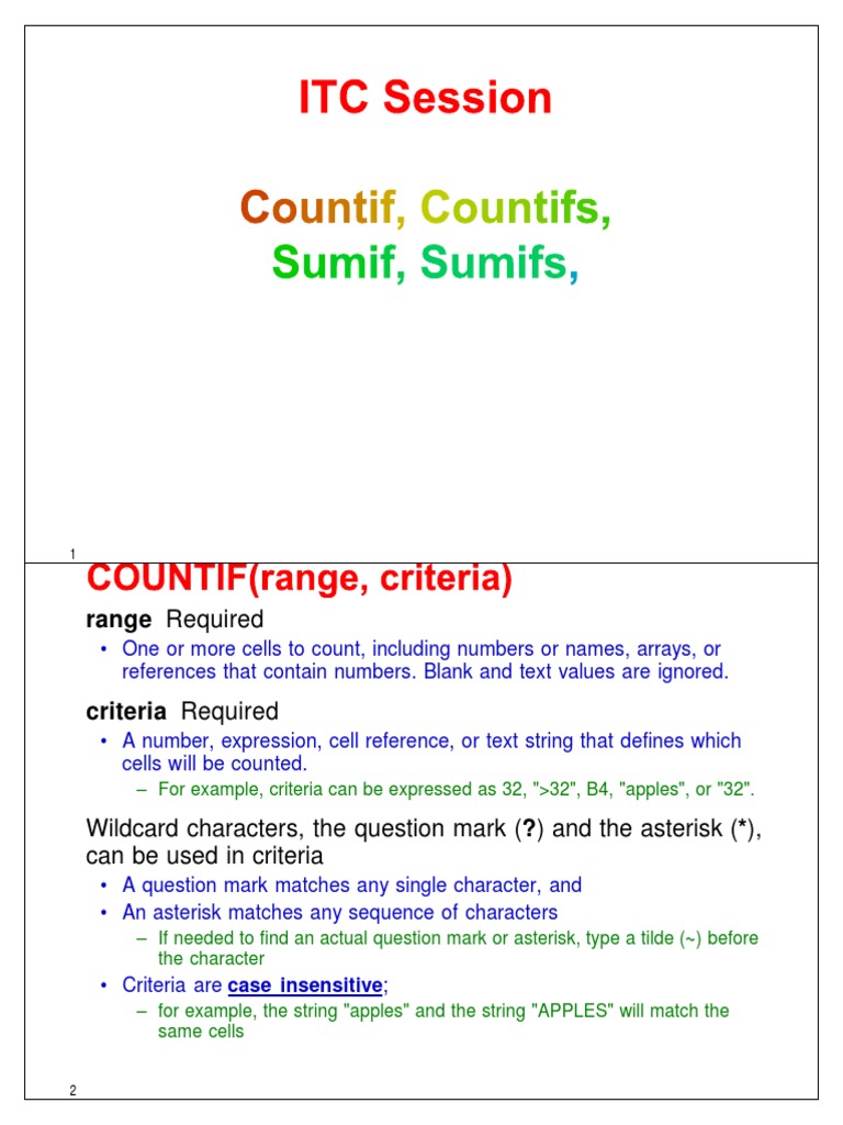 On Countif, Countifs, Sumif, Sumifs | PDF | String (Computer Science) | Numbers