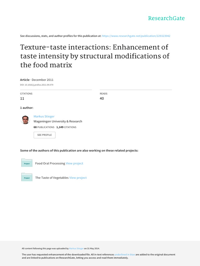 Texture-Taste Interactions - Enhancement of Taste Intensity by ...