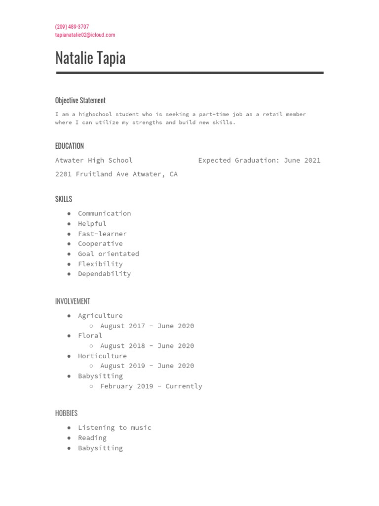 Natalie Tapia: Objective Statement | PDF