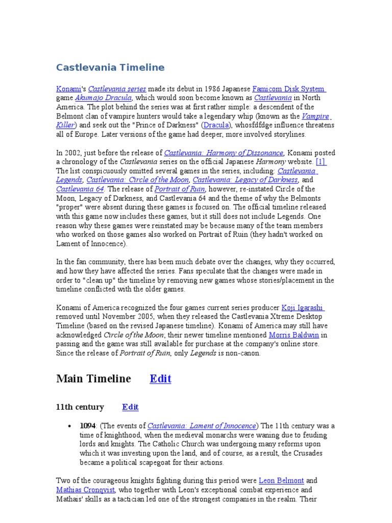 Castlevania Timeline | PDF | Fantasy Video Games | Role Playing Video Games